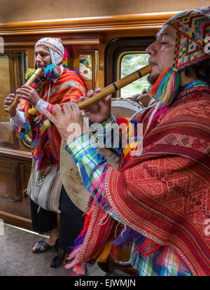 Peru. Peruvian Quechua Indian Musician Playing the Flute on Inca Rail ...