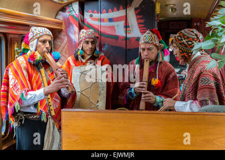 Peru. Peruvian Quechua Indian Musicians Playing Flutes on Inca Rail ...