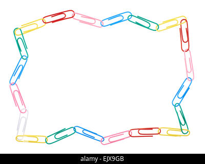 Border frame made of colorful office supplies on a yellow background ...