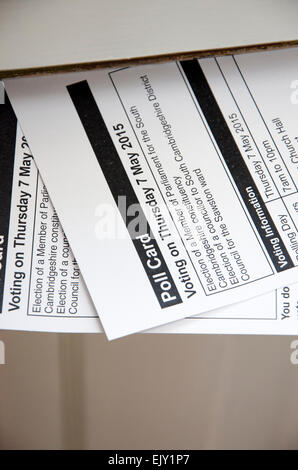 South Cambridgeshire, UK. 2nd April 2015. Poll cards are being ...