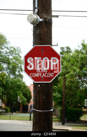 stop being complacent street road sign defaced deface graffiti humour ...
