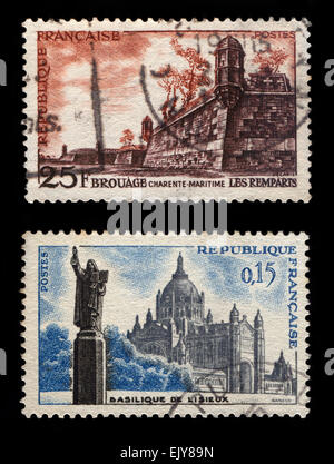 Postage Stamps of France (Isolated on black background Stock Photo - Alamy