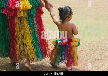 Yapese woman with little girl in traditional clothing, Yap Island ...