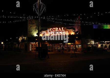 Coral Island amusement arcade at night on Blackpool seafront during the ...