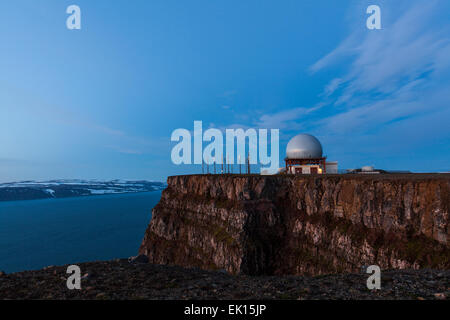 Radar station from the summit of Bolafjall in Bolungarv’k, Westfjords ...