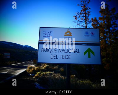 Traffic sign Trekking sign Mt Teide Parque Nacional del Teide Tenerife ...