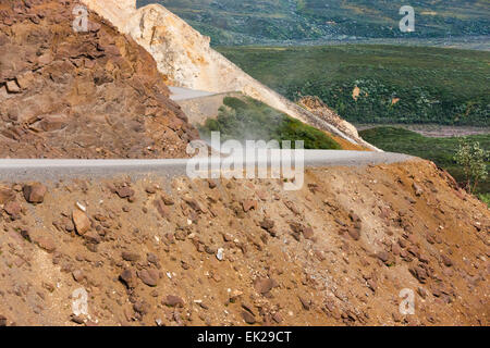 Road built on steep slope, Denali National Park, Alaska, USA Stock ...
