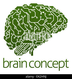 artificial intelligence concept with half circuit human brain and half holographic neon glow ...