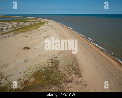 Orfordness Lighthouse, view towering over Orfordness shingle spit below ...