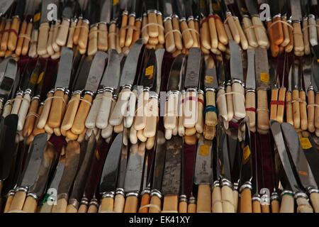 A selection of vintage Bone or Ivory handle table knives Stock Photo ...
