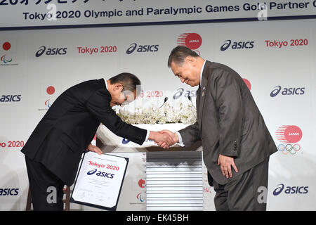 (L-R) Motoi Oyama, Yoshiro Mori, APRIL 6, 2015 : Asics has Press ...