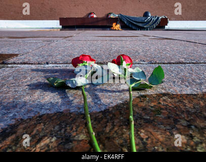 Russia, Moscow, red roses offered to a military altair downtown Stock ...