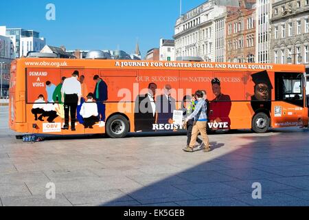 Operation Black Vote Bus in the Nottingham City Centre,England,UK Stock ...