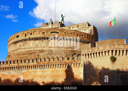 Rome, Italy. Castle Sant Angelo twilight, built by Hadrian emperor as ...