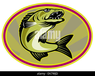 Walleye Fish Jumping Isolated Retro Stock Vector Art & Illustration ...