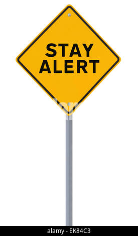 Stay Alert Sign on white paper. Man Hand Holding Paper with text Stock ...
