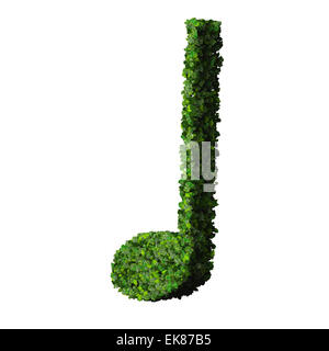 Musical note crotchet symbol made from green leaves isolated on white ...