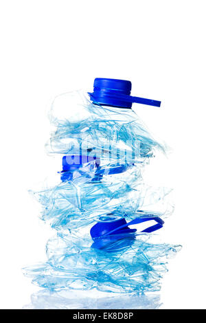 Collection of empty blue plastic water bottles for recycling or resuse ...