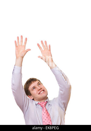 Isolated business man grab something Stock Photo - Alamy