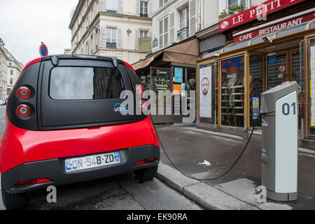 Paris France, low carbon, French Electric Car, Detail Open Hood SHowing ...