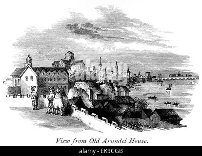 South View of Arundel House in 1646, 1854. Large mansion near the River ...