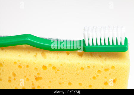 sponge for washing dishes and toothbrush isolated on white Stock Photo ...