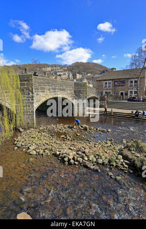 Packhorse bridge over Hebden Water, Hebden Bridge, West Yorkshire ...