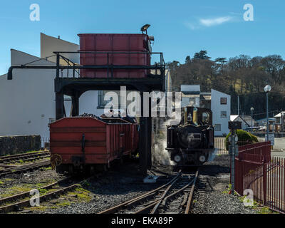 The Taliesin III, a Single Fairlie locomotive with carriages crosses ...