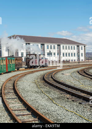 The Taliesin III, a Single Fairlie locomotive with carriages crosses ...