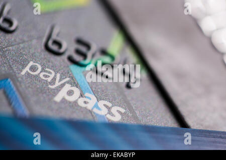 Illustrative editorial photo of credit cards with touch free paypass ...