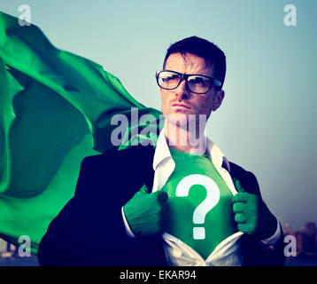 Strong Superhero Businessman Question Mark Concepts Stock Photo - Alamy