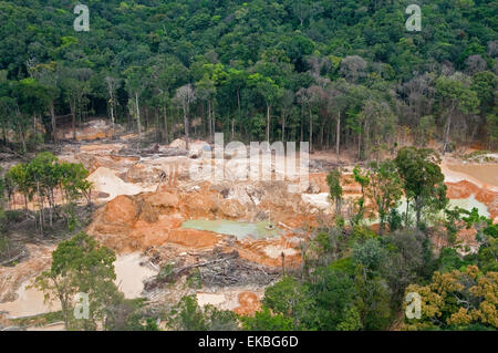Destruction of rainforest caused by gold mining, Guyana, South America ...