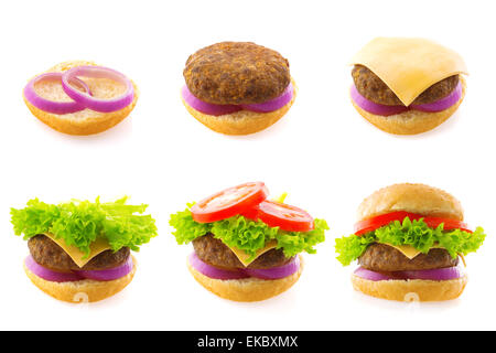 Process making of burger, step by step isolated on white Stock Photo ...