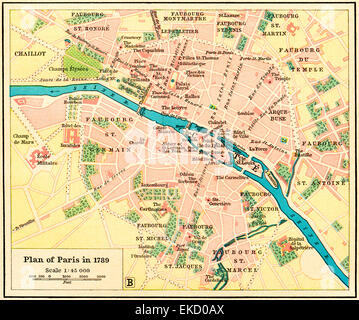 18th century map of Paris, France with its suburbs and environs Stock ...