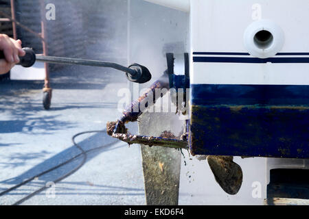 ship cleaning by jet water Work in floating dry dock the shipboard of ...