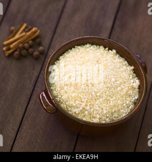 Raw Ecuadorian morocho (coarsely ground white corn) which is used in ...