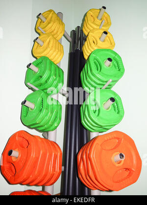 Exercise lifting Weights on a rack Stock Photo - Alamy