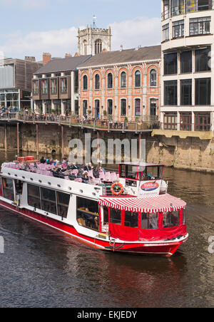 City of York, England. A Yorkboat river cruise boat transiting the ...