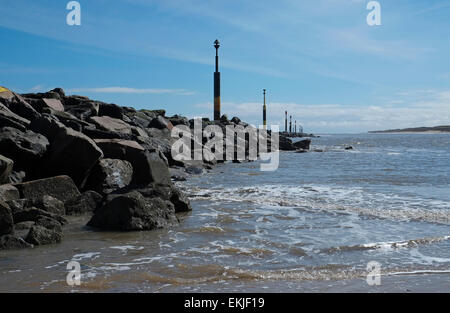 UK, England, Norfolk, Sea Palling beach erosion defences large granite ...