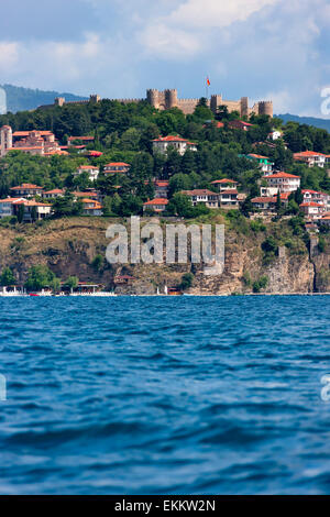 Tsar Samuil's Fortress with Ohrid cityscape on the shores of Lake Ohrid ...