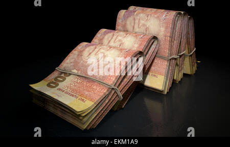 South Africa Rand money pack 3d illustration. ZAR banknote bundle ...