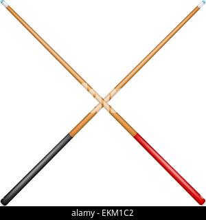 Two crossed billiard cues in retro design with red handle Stock Vector ...