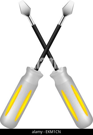 Two screwdrivers isolated on white background. Minus and plus ...