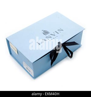 Blue lanvin shoe box isolated on a white studio background Stock Photo ...
