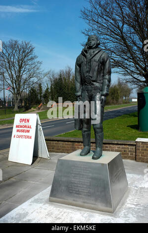 A statue of a fighter pilot at the Battle of Britain Memorial, Capel-le ...
