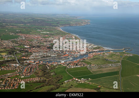 An aerial view of the North Yorkshire coast near Ravenscar and Old Peak ...