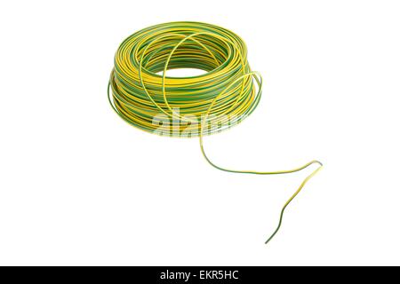 Yellow And Green Electrical Wire Roll On White Background Stock Photo ...