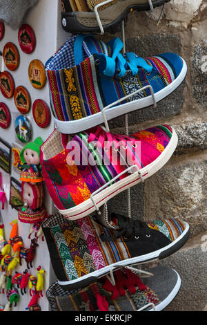 Peru, Cusco. Tennis Shoes using Traditional Peruvian Designs Stock ...