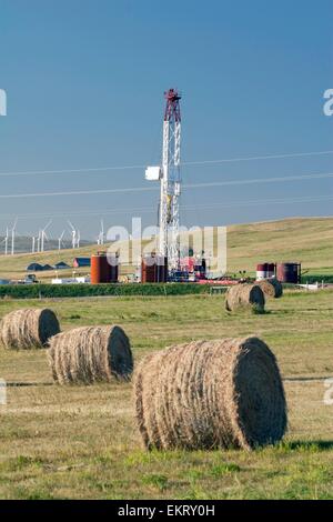Oil rig and hay bales, Alberta, Canada Stock Photo - Alamy