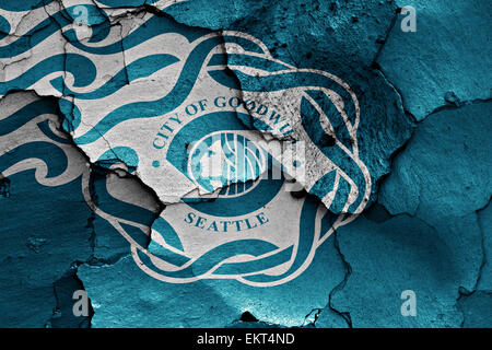 Flag of Seattle painted on cracked wall Stock Photo - Alamy